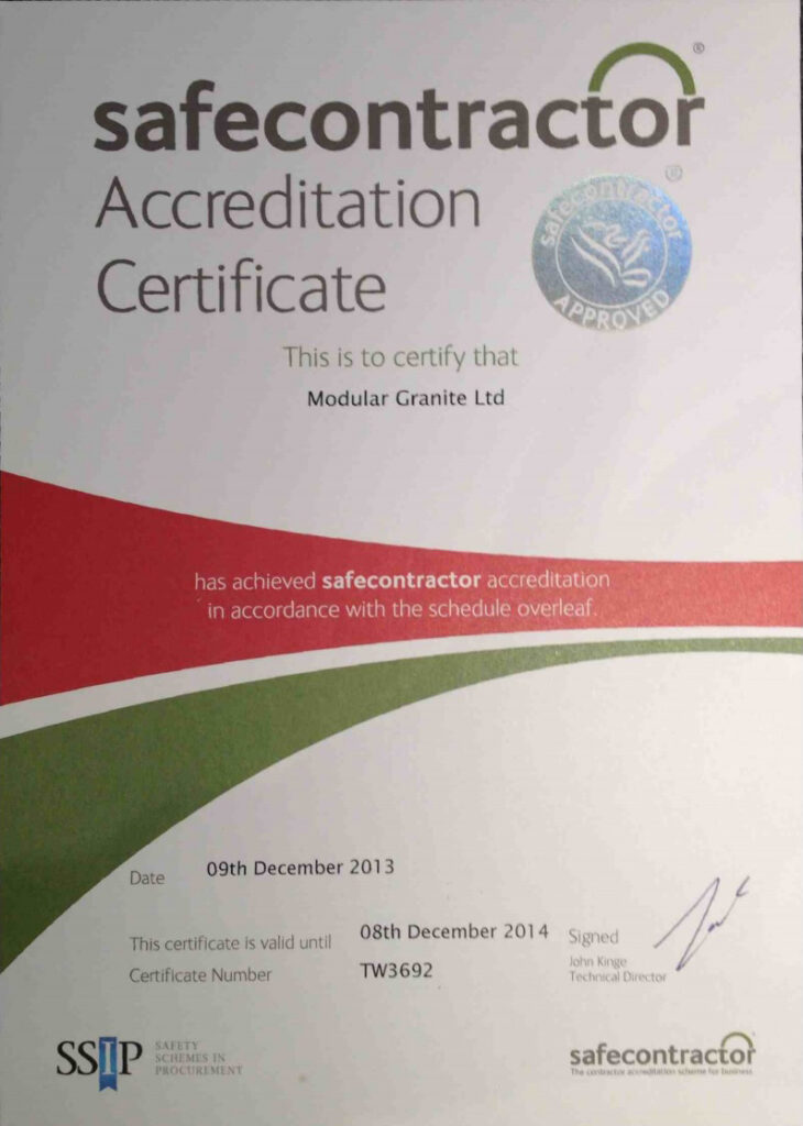 SafeContractor Accreditation - Granite Craft Direct UK